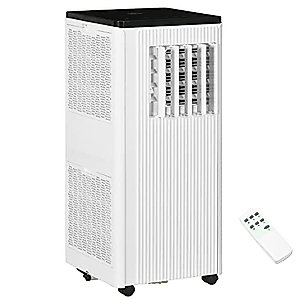 HOMCOM 10,000 BTU Smart WiFi Portable Air Conditioners for Rooms Up to 237 Sq. Ft., Cool Dehumidifier Fan 3-in-1 Portable AC Unit with Remote, 24H Timer, Window Mount Kit Included, White