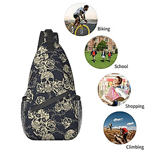 YANGDADA Skull and Roses Sling Bag for Women Men Crossbody Bags Travel Hiking Lightweight Daypack Shoulder Backpack for Cycling Fitness