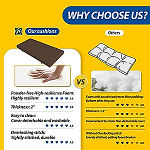 AAAAAcessories Bench Cushions for Indoor Furniture with Ties, Non-slip Bottom and Removable Cover, Indoor Seat Cushions Pads for Piano, Dining Bench and Bay Window, 36''×14''×2'', Brown