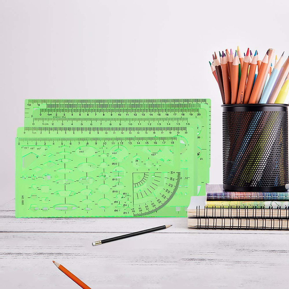 Geometric Drawings Templates Measuring Geometry Rulers 15 Pcs with 1 Pack File Bag for Design School Studying Office Building…