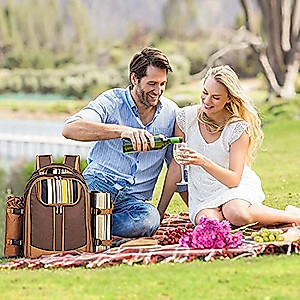 Picnic Backpack Bag for 4 Person With Cooler Compartment, Detachable Bottle/Wine Holder, Fleece Blanket, Plates and Cutlery Set Perfect for Outdoor, Sports, Hiking, Camping, BBQs(Coffee)