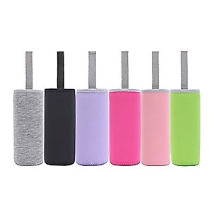 Neoprene Glass Water Bottle Sleeves Holders With Carry Straps - 6 Pack Multi-Color - 16-18oz Bottle Size - Quality Rubber Insulation for Colder Or Hot