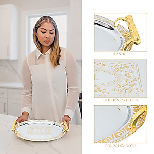 SHERCHPRY Stainless Steel Tea Tray, Tea Serving Platter,Serving Platter with Handles, European Serving Tray for Food Fruit Coffee Tea