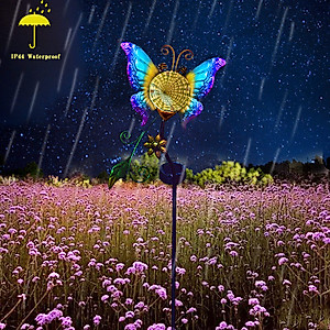KUBILIGHT Garden Solar Lights Outdoor Decorative - Solar Butterfly Lights Garden Decor, Solar Stake Lights, Waterproof Butterfly Tunnel Lighting for Outside Patio Lawn Yard Decorations