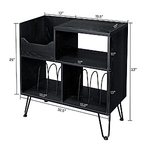 TC-HOMENY Record Player Stand with Vibration-Isolated Turntable Design, Vinyl Record Storage Table with Charging Station, Mid-Century Modern Turntable Stand (Black)