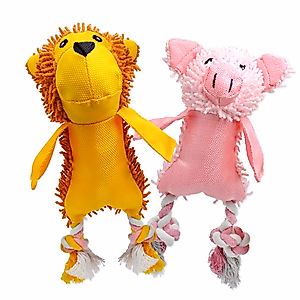 UOLIWO Squeaky Pig Toys for Dogs, Durable Puppy Squeaky Dog Toys Stuffed Animal Plush and Oxford Dog Chew Toy with Rope Legs and 3 Squeakers for Small and Medium Dogs (2pcs(Monkey and Pig))