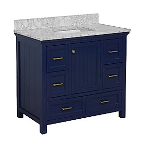 Paige 42-inch Bathroom Vanity (Carrara/Royal Blue): Includes Royal Blue Cabinet with Authentic Italian Carrara Marble Countertop and White Ceramic Sink