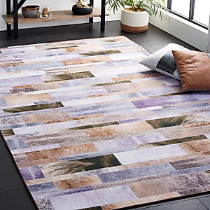 SAFAVIEH Faux Hide Collection Area Rug - 9' x 12', Beige & Purple, Rustic Modern Glam Design, Non-Shedding & Easy Care, Machine Washable Ideal for High Traffic Areas in Living Room, Bedroom (FAH515A)