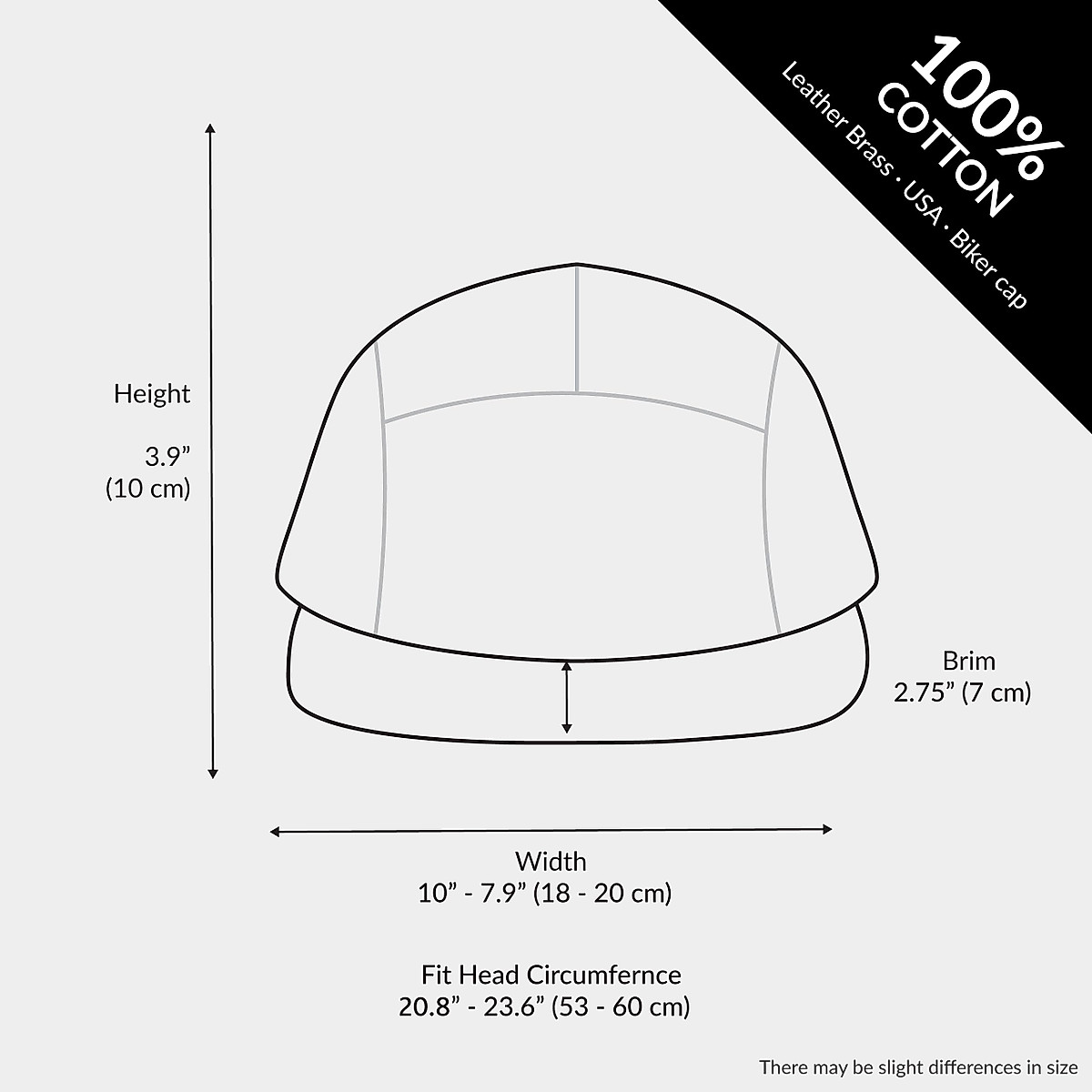 The Hat Depot Made in USA 5 Panel Genuine Leather Brass Closure Flat Brim Biker Cap (Black)