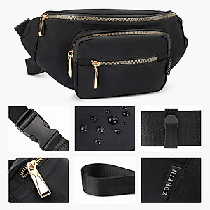 ZORFIN Fanny Packs for Women Men Fashion Crossbody bag Waist Bag for Travel Running Walking Hiking (Black)