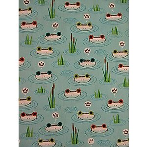 Fat Quarter (18 x 22) Frog Faces Lilly Pads Frogs HOP to IT Light Blue Digital Cotton Fabric FQ