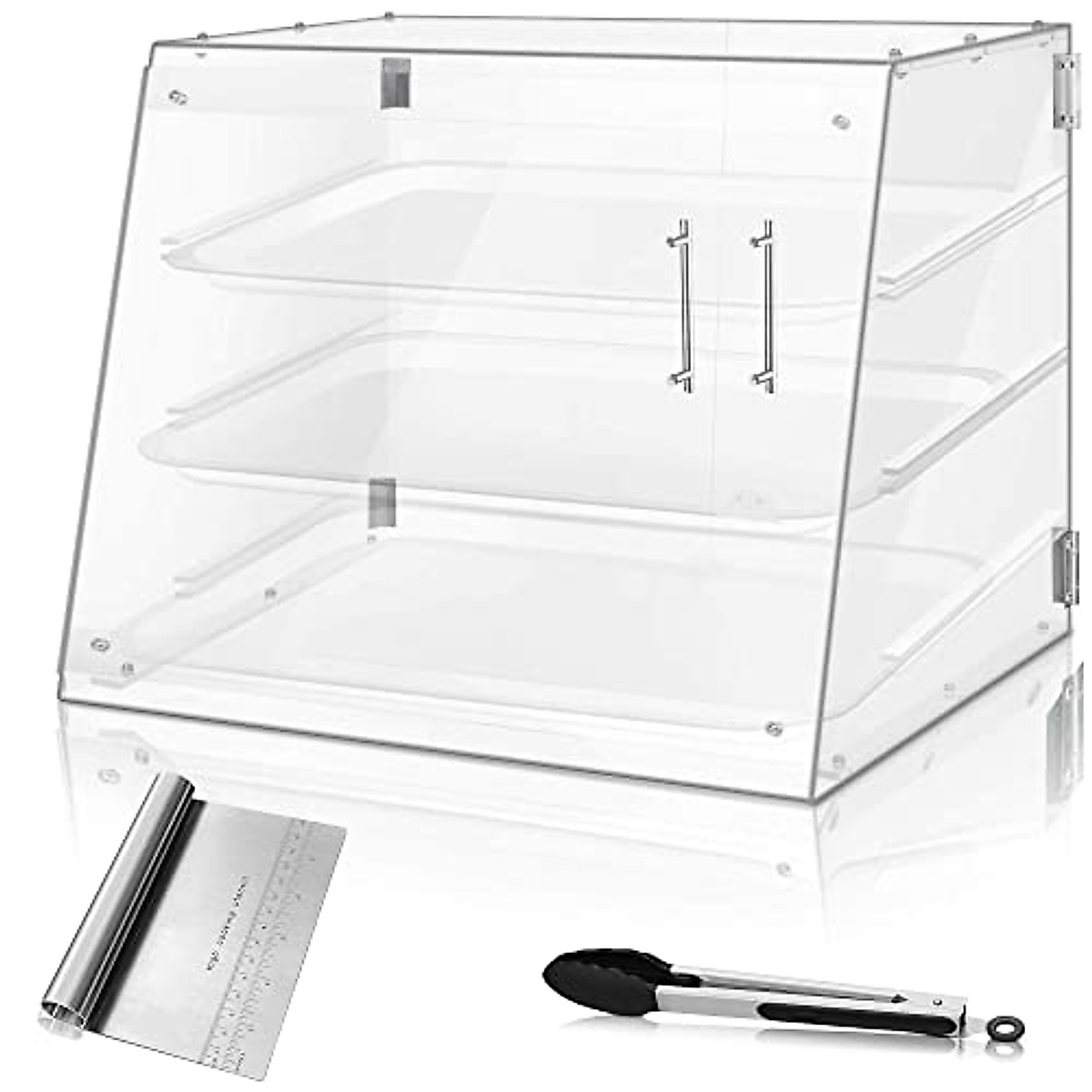 Commercial Countertop Bakery Pastry Display Case - Heavy Duty, Sturdy Stable Clear Acrylic, Thick Panels, Upgraded Finish, Stainless Steel Handles, Hardware for Easy Assembly, Food Tongs Dough Scraper