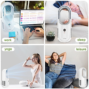 Liufige Desk Fan Bladeless，quiet small desk fan 6000mAh Battery Operated with 6 Modes,LED Display,13.8-Inch Table Fans for Bedroom Home Office Outdoor