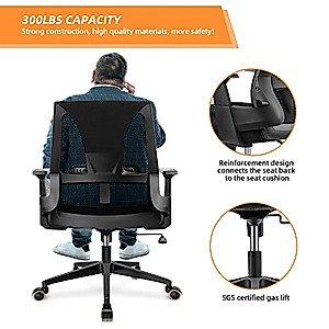 DAVEJONES Office Desk Chair Mid Back - Lumbar Support Ergonomic Office Chair, Swivel Chair with Large Seat for Adults Comfortable