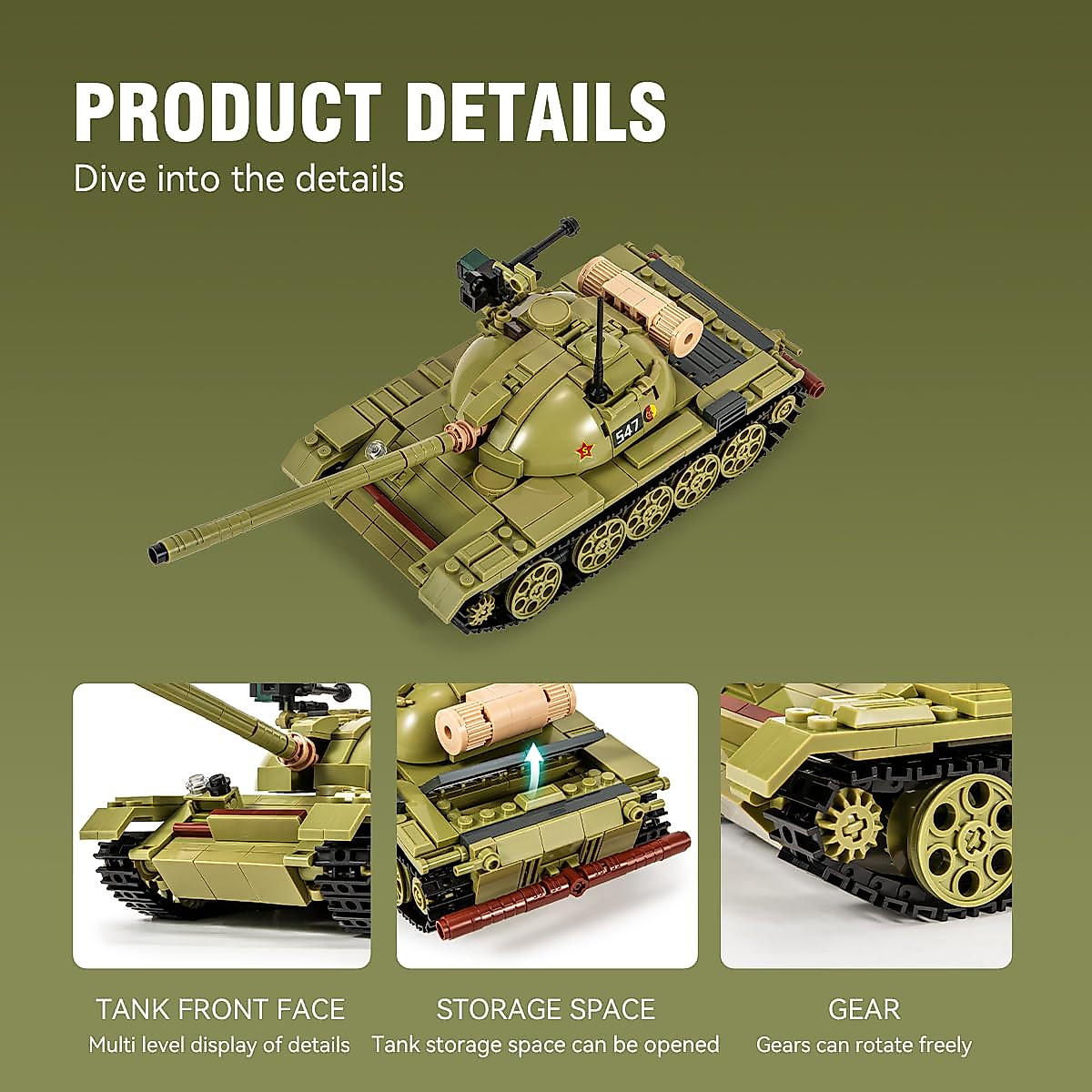 DAHONPA T-54S Medium Tank Army Building Block(604 PCS),WW2 Military Historical Collection Model with 2 Soldier Figures,Toys Gifts for Kid and Adult.