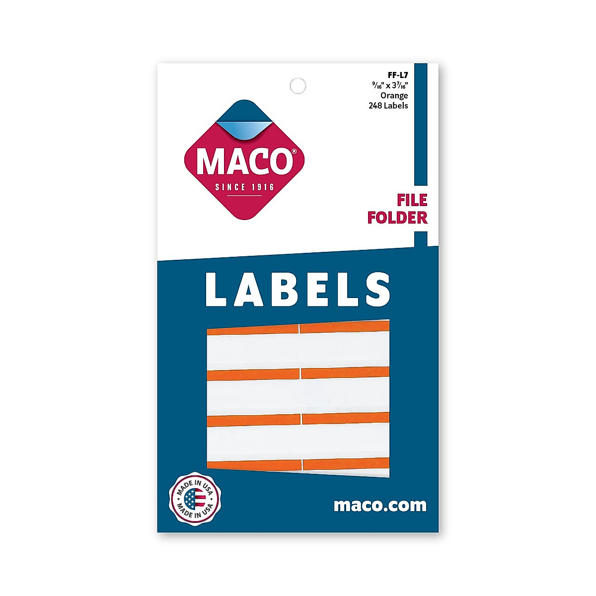 MACO Orange File Folder Labels, 9/16 x 3-7/16 Inches, 248 Per Box (FF-L7)