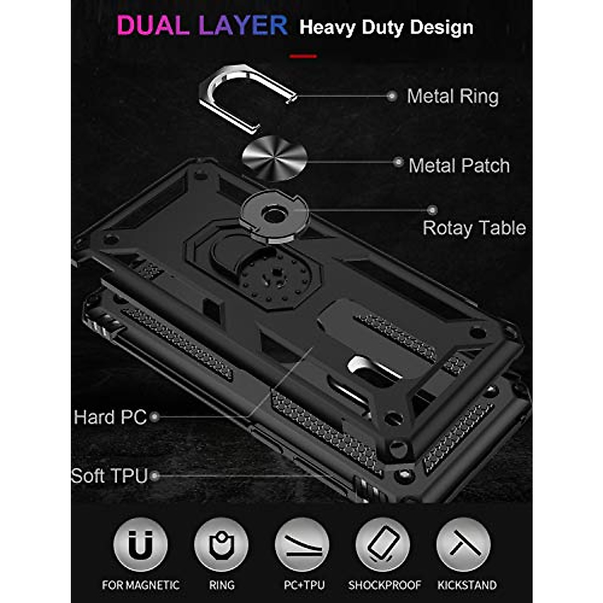 LUMARKE Galaxy S9 Case,Military Grade 16ft. Drop Tested Dual Layered Heavy Duty Cover with Magnetic Ring Kickstand Compatible with Car Mount Holder,Protective Phone Case for Samsung Galaxy S9 Black