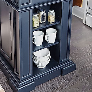 homestyles Americana Kitchen Island with Wood Top and Drop Leaf Breakfast Bar, Storage with Drawers and Adjustable Shelves, 50 Inch Width, Black and Oak