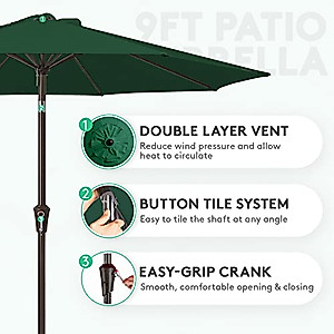 JEAREY 9FT Outdoor Patio Umbrella Outdoor Table Umbrella with Push Button Tilt and Crank, Market Umbrella 8 Sturdy Ribs UV Protection Waterproof for Garden, Deck, Backyard, Pool (Dark Green)