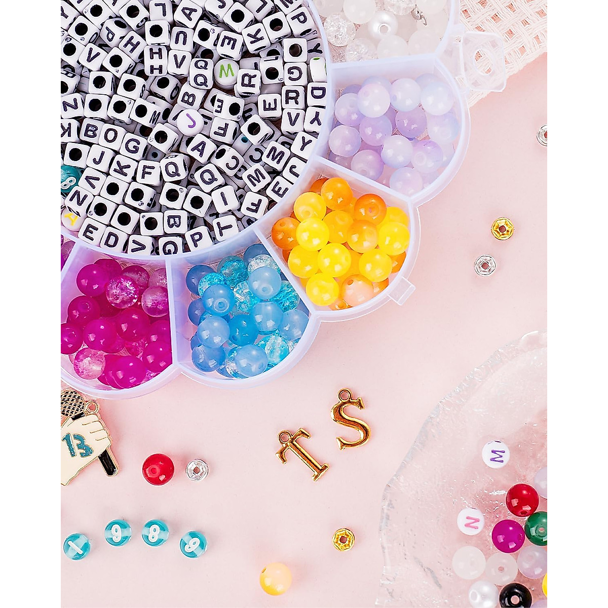 Goldwise Friendship Bracelet Making Kit for Fans -19 Colors(Album Inspired) 8mm Glass Beads for Jewelry Making,Letter Beads (A-Z),Varieties of Charms, DIY Crafts for Gifts Birthday