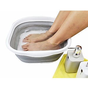 SAMMART 10L Set of 2 Collapsible Tub - Foldable Dish Tub - Portable Washing Basin - Space Saving Plastic Washtub (White/Grey)