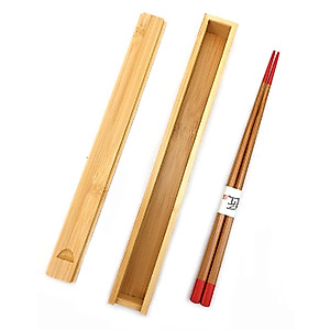 JapanBargain 2214, Bamboo Portable Chopsticks with Case Reusable Travel Chopsticks Japanese Style Chopsticks, Red Tips