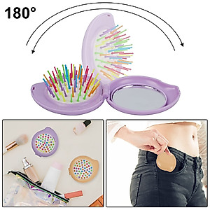 Happy Trees 6 Pcs Travel Hair Brush, Pocket Comb with Mini Mirror, Portable Compact Folding Hair Brushes, Comb and Brush Set for Women