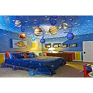 HADEEONG Space Hanging Decor, Solar System Hanging Swirl Party Supplies Space Happy Birthday Banner for Boys Girls Kids Space Themed Planets Birthday Party Favor Supplies 30PCS
