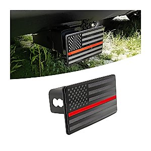 American Flag Metal Trailer Hitch Cover, USA Patriotic Dust Plug, Stainless Steel Flag Emblem Guard for 2 Inch Tow Rear Receivers Square Mouth Protection Cover for Pickup Truck SUV (Red)