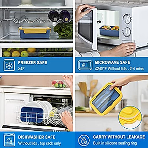 HOTEC Bento Lunch Box for Kids and Adults Built-in Knife, Fork & Spoon, 1400ML Portable Bento Box with 3 Compartments Perfect for On-the-Go Meal, BPA-Free, Microwave/Dishwasher/Freezer Safe(Blue)