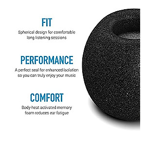 Comply Comfort Plus Tsx-400 Memory Foam Earphone Tips, Noise Reducing Replacement Earbud Tips, Secure Fit (Medium, 3 Pair), Black (29-40111-11)