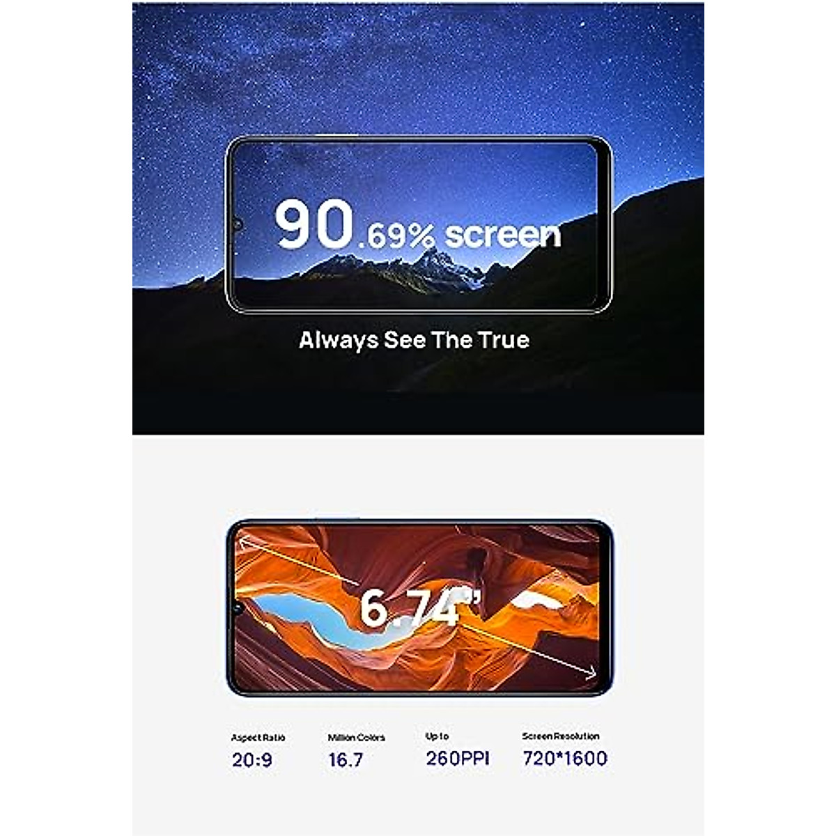 WIKO 10 4G Cell Phone Unlocked Smartphone Android 12 4GB RAM 128GB ROM 5000mAh 6.74 Inch Super Big Display 50MP AI Triple Camera Mobile Phones, US Version, Silver