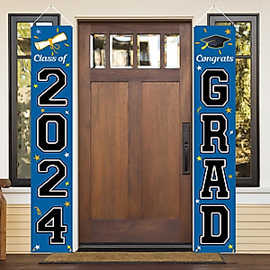 KMUYSL Graduation Decorations Class of 2024, Red & Blue Congrats Grad Banner Hanging Flags Porch Sign, 2024 Graduation Decorations Party Supplies for Any School Indoor/Outdoor Decor