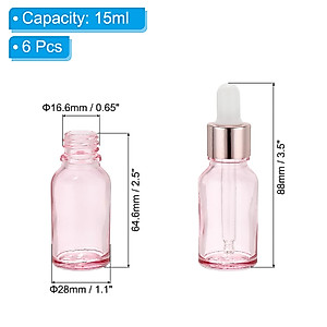 PATIKIL 15ml Glass Dropper Bottle, 6Pcs Leakproof Eye Dropper Essential Oils Sample Liquid Perfume Container for Storage Home Travel, Pink