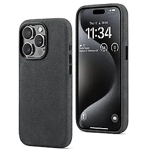 TYXDKJ Alcantara Case for iPhone 15 Pro,Handmade Fully-Wrapped Synthetic Suede Cover, Compatible with MagSafe Wireless Charging(Black)