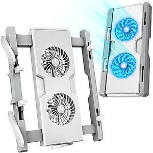 DeskLogics Laptop Cooling Pad 10-17 Inches Portable Laptop Cooler Stand Lap Desk Fan for Gaming PC, Extensible, Adjustable, Fit in Bag, USB A/C Ports, 2 Quiet Fans, Gift Ideas - White & Gray