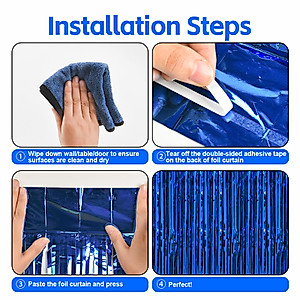 PABUES 5 Pack 3.3 x 6.6 FT Blue Foil Fringe Backdrop Curtain, Streamer Backdrop Curtains, Streamers Birthday Party Decorations, Fringe Backdrop for Graduation, Baby Shower, Gender Reveal