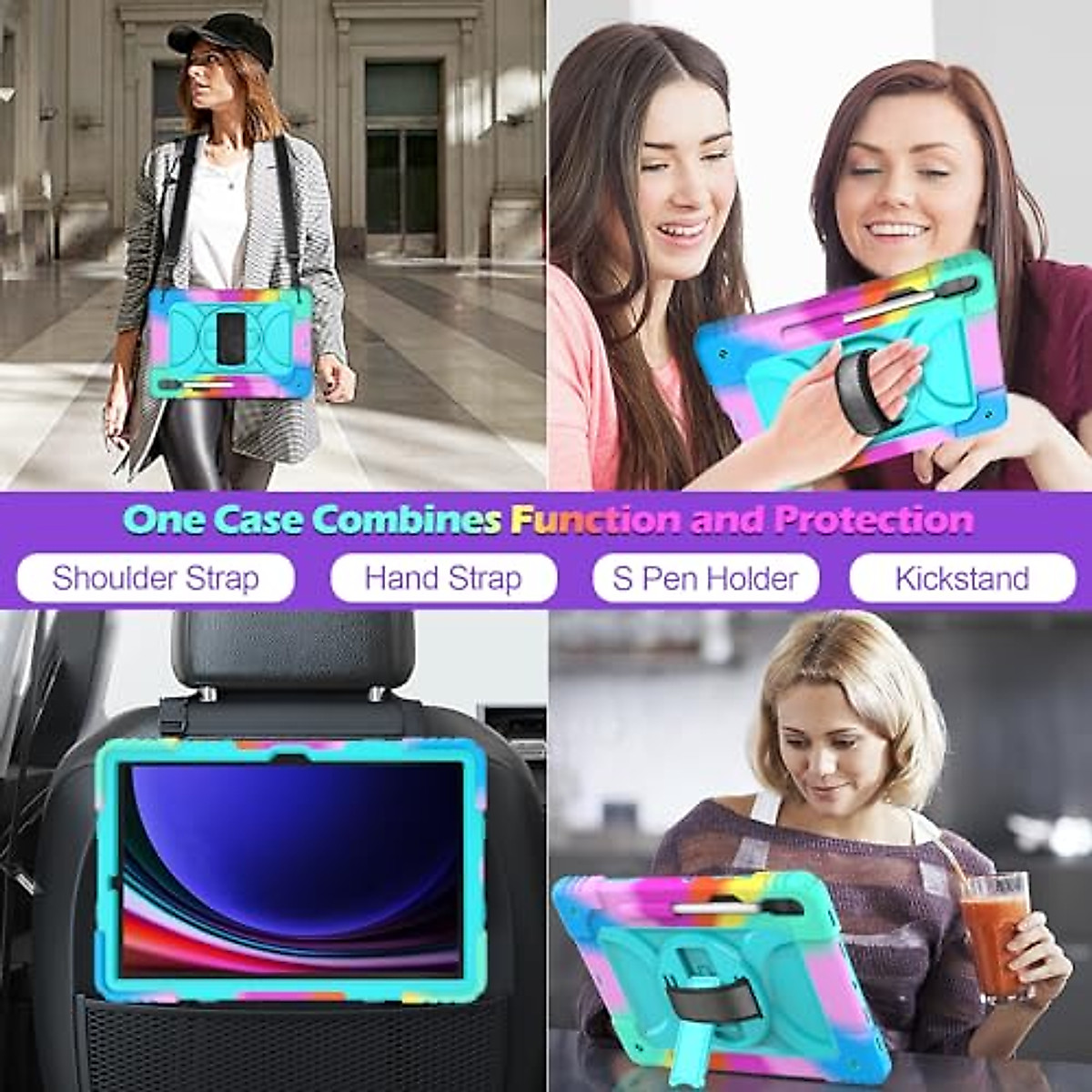 LTROP Protective Case for Samsung Galaxy Tab S9 Plus Case 2023 (SM-X810/ SM-X816B/ SM-X818U) 12.4 Inch, 9H Tempered Glass Screen Protector, S Pen Holder, Hand/Shoulder Strap & Kickstand, Aqua Teal