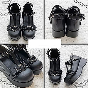 Platform Lolita Shoes for Women Sweet Cute Round Toe Ankle Strap Mary Janes Harajuku Maid Cosplay Oxford Pumps