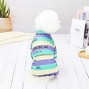 3 Pack of Small Dog Shirt Letter Print Stripe Short Sleeve Green PJS Jumpsuit Soft Lightweight Cotton Onesies for Pet Dog Puppy Cat Apparel Clothes S