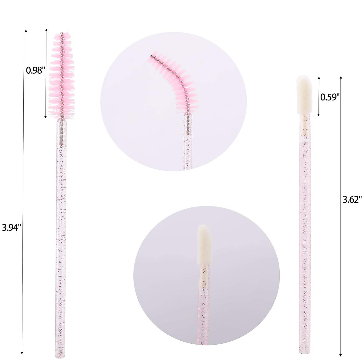 Tbestmax 200 Disposable Mascara Wand and Lipstick Applicator Wands Crystal Lip Gloss Brush Lash Spoolies for Eyelash Extensions (Pink)