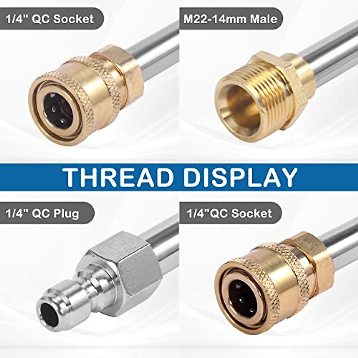 PWACCS Pressure Washer Wand Extension Kit — Dual Stainless Steel Power Washer Lance for Pressure Washing Accessories — M22 to 1/4" Quick Connect — 17 Inch Both