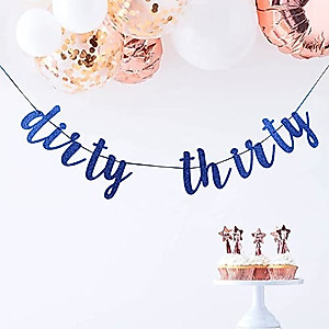 StarsGarden Blue Glitter Dirty Thirty Banner - 30th Birthday Decorations for Him - Happy 30th Birthday - 30 Birthday Decorations for Men - Dirty 30 Birthday Party Supplies