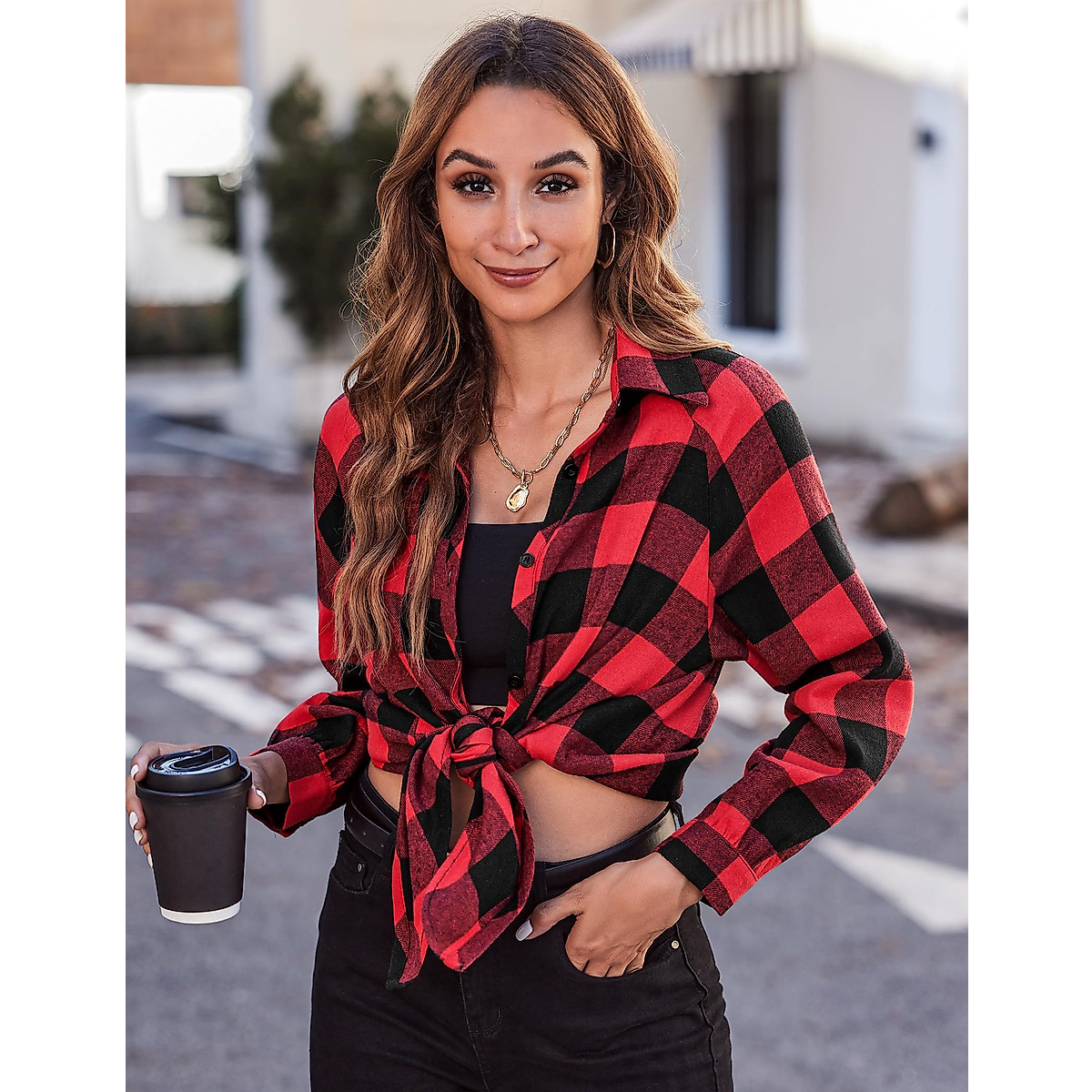 Zeagoo Womens Flannel Plaid Shirts Long Sleeve Boyfriend Shirt Button Down Blouses