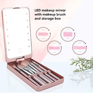 FQYYDD Illuminated Makeup Mirror Portable Mini Led Makeup Mirror Touch Screen Rotates The Makeup Brush Storage Box