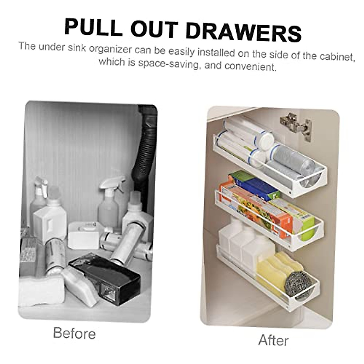 OKUMEYR Drawer Rack Wire Holders for Cords Clear Drawer Clear Shelves Under Sink Cabinet Organizer Pull Out Sink Shelf Slide Out Pantry Shelves Kitchen Cabinet Rack Metal Organizer