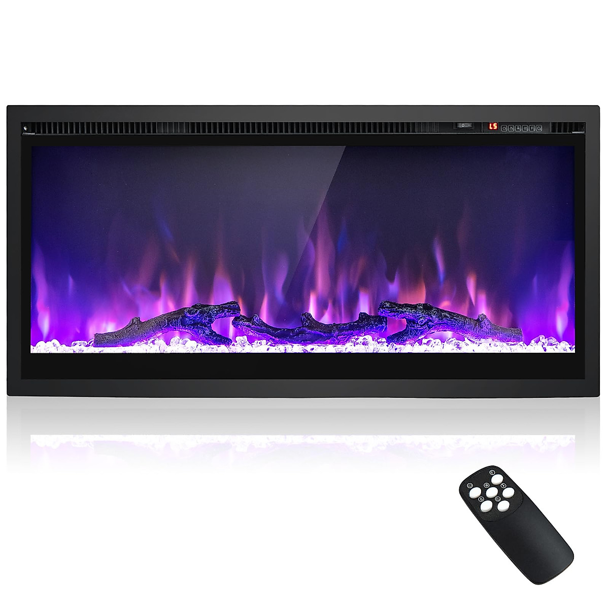 GOFLAME 36 Inch Electric Fireplace Recessed/Wall Mounted/Freestanding, Linear Electric Fireplace Heater Insert with Remote Control, Adjustable Flame Color & Brightness, Thermostat, Timer, 750W/1500W