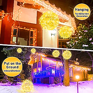 4 Pcs 16'' Christmas Outdoor Light Balls Hanging Tree Globe Lights LED Garden Tree Lights Rattan Lighted Sphere Balls Waterproof Lighted Globe Light for Tree Outdoor Indoor Party Yard Lawn Porch Decor