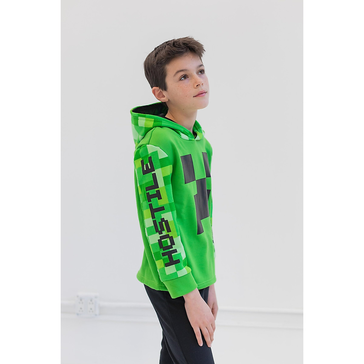 Minecraft Creeper Little Boys Fleece Raglan Hoodie & Pants Set Green/Black 7-8