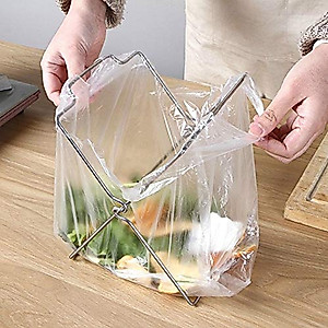 DONGKER Garbage Bag Holder, Trash Rack Hanger Stainless Steel Folding Trash Bag Holder for Cabinet Bathroom Trashcan
